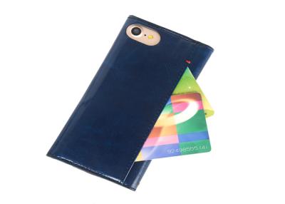 Cina Coperture di cuoio magnetiche blu del telefono cellulare con una sporcizia di due tasche di carta resistente in vendita