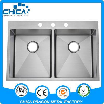 China hotel restaurant kitchenware european style double bowl kitchen sink with drainer for sale