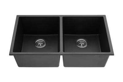China 30 Inch Black Double Bowl Under Mount Composite Granite/Quartz Kitchen Sink for sale