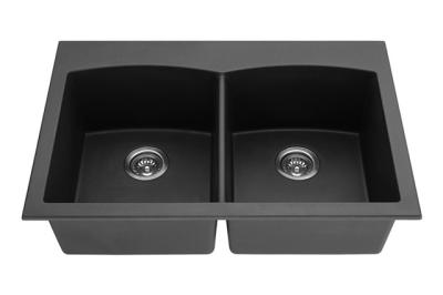 China 33 Inch Black Double Bowl Top mount/Under mount Granite Composite Sink for sale