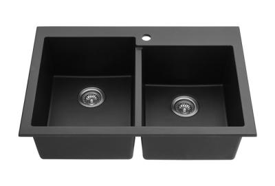 China 33 Inch Black Double Bowl Drop-in Granite/Quartz Kitchen  Sink for sale