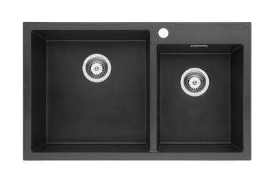 China Stain Resistant Black Double Bowl Flush Mount Composite Granite Kitchen Sink for sale