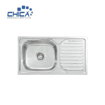 China CH7642 Single Bowl Sink With Drain Board Stainless Steel Kitchen Sink Press Kitchen Sink for sale