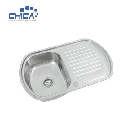 China CH8049C Single Bowl Sink With Drain Board Stainless Steel Kitchen Sink Press Kitchen Sink for sale