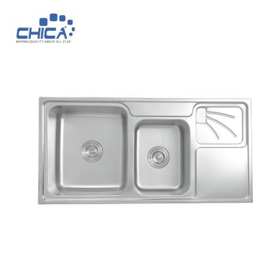 China CH9848 Large and Small Double Bowl Stainless Steel  Topmount Kitchen Sink  Press Kitchen Sinks for sale