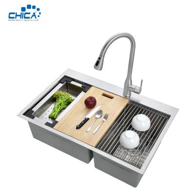 China Handmade Kitchen Sink Topmount Kitchen Sink Stainless Steel Kitchen Sink Double Bowl Kitchen Sink for sale
