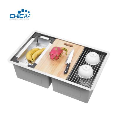 China 30x19x10 SUS304 Stainless Steel Kitchen Sink Topmount Kitchen Sink Double Bowl Kitchen Sink Handmade Kitchen Sink for sale