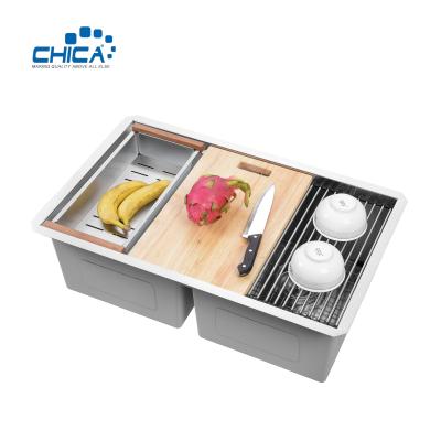 China SUS304 Stainless Steel Kitchen Sink Topmount Kitchen Sink Double Bowl Kitchen Sink Handmade Kitchen Sink for sale