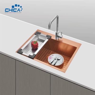China Copper Single Bowl Handmade House Kitchen Sinks SUS304 Stainless Steel Kitchen Sinks With Faucet for sale