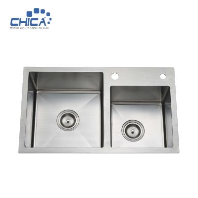 China Double Bowl SUS304 stainless steel Handmade Kitchen Sinks with faucet hole for sale