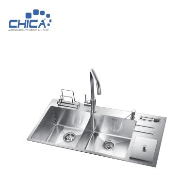 China SUS304 stainless steel Kitchen Sinks Double Bowl Handmade kitchen Sinks for sale