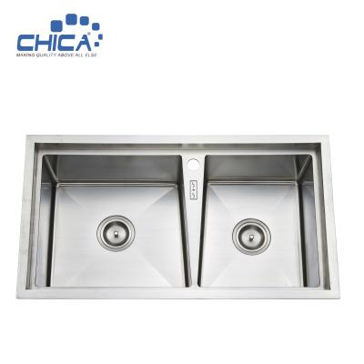 China Double Bowl kitchen Sinks SUS304 stainless steel Kitchen Sinks for sale