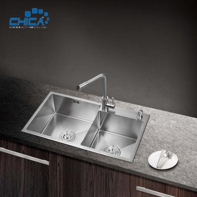China Stainless Steel Kitchen Sink Double Bowl Handmade kitchen Sinks Wish Faucet for sale