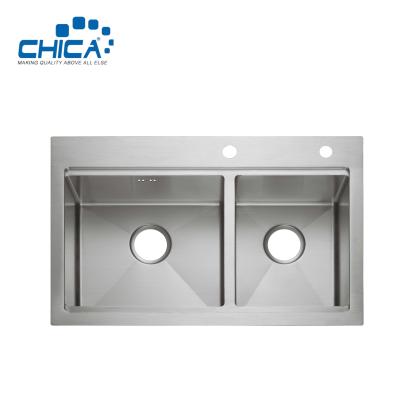 China Double Bowl SUS304 Stainless Steel kitchen Sinks Topmount Kitchen Sinks for sale