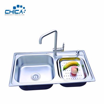 China SUS304 Stainless Steel Kitchen Sink Press Kitchen Sink Double Bowl Kitchen Sink With Faucet for sale