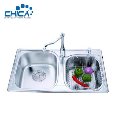 China SUS304 Stainless Steel Kitchen Sink Double Bowl Kitchen Sink Press Kitchen Sink With Faucet for sale
