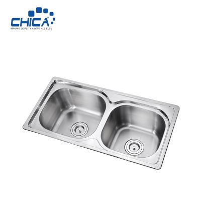 China SUS304 Stainless Steel Kitchen Sink Double Bowl Kitchen Sink Press Kitchen Sink For House for sale
