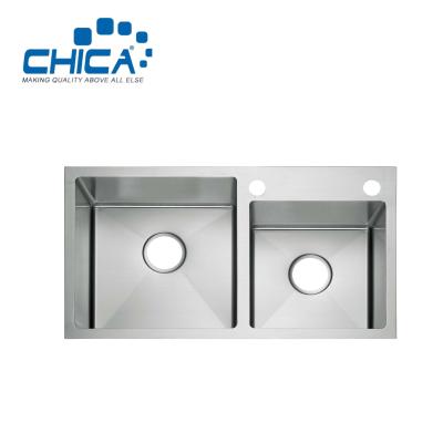 China Handmade House Kitchen Sinks Double Bowl SUS304 Stainless Steel Kitchen Sinks For House for sale
