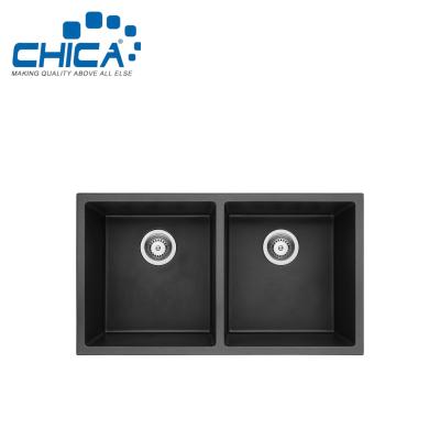 China Granite Composite Kitchen Double Bowl Under Mount Granite Kitchen Sink For House for sale