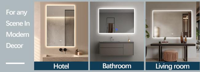 Backlit smart mirror installation in modern bathroom