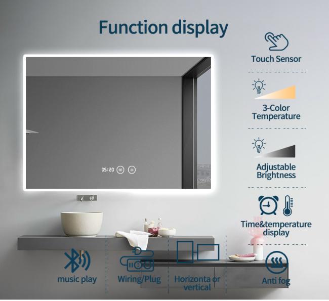 Close-up view of mirror touch sensor and LED lighting