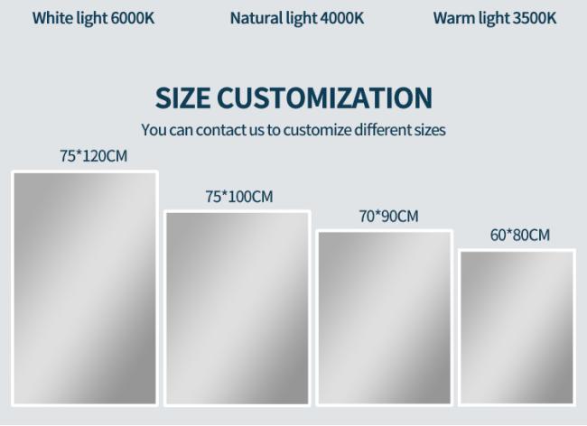 Mirror showing different color temperature settings