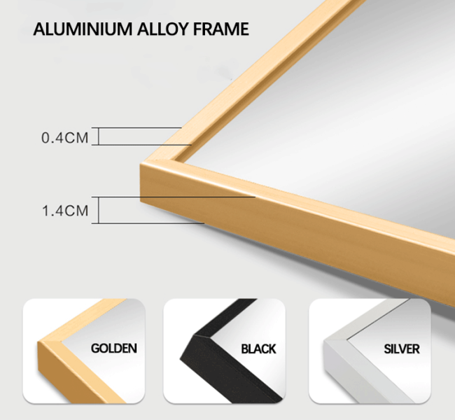 Modern rectangle slim bezel aluminum frame full length dressing mirror design and dimensions