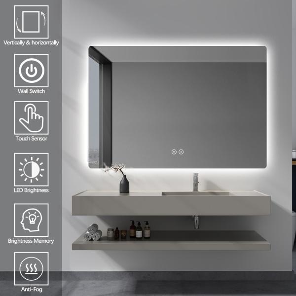 Quality Dimmable Wall Mouted Rectangular Bathroom Mirror With LED Light for sale