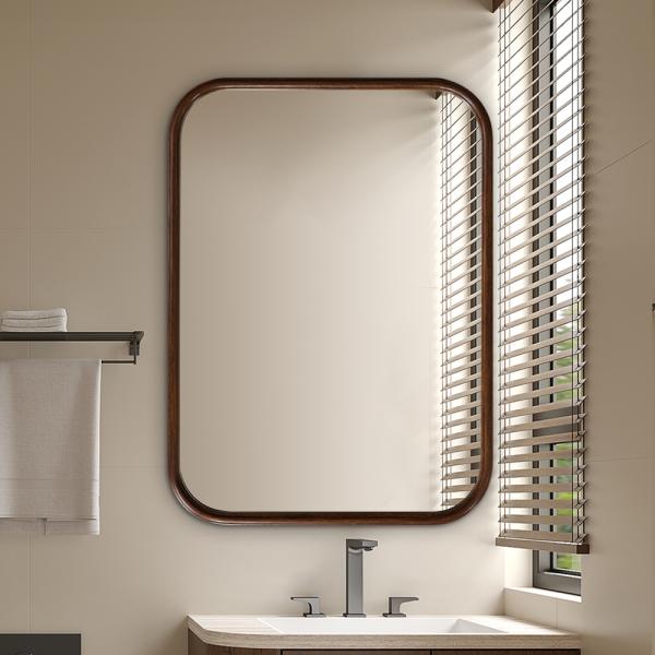 Quality Rectangular Wooden Framed Bathroom Mirror 19*27inch 24*31inch Wall Hanging for sale
