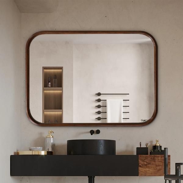 Quality Rectangular Wooden Framed Bathroom Mirror 19*27inch 24*31inch Wall Hanging Installation for sale