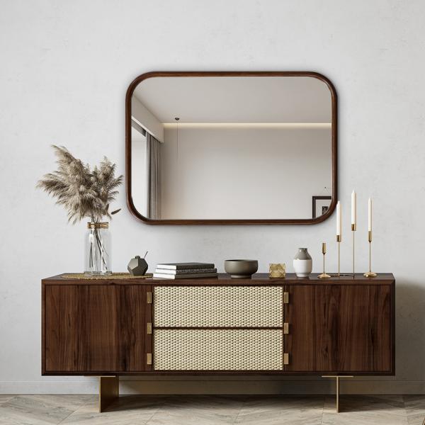 Quality Rectangular Wooden Framed Bathroom Mirror 19*27inch 24*31inch Wall Hanging for sale