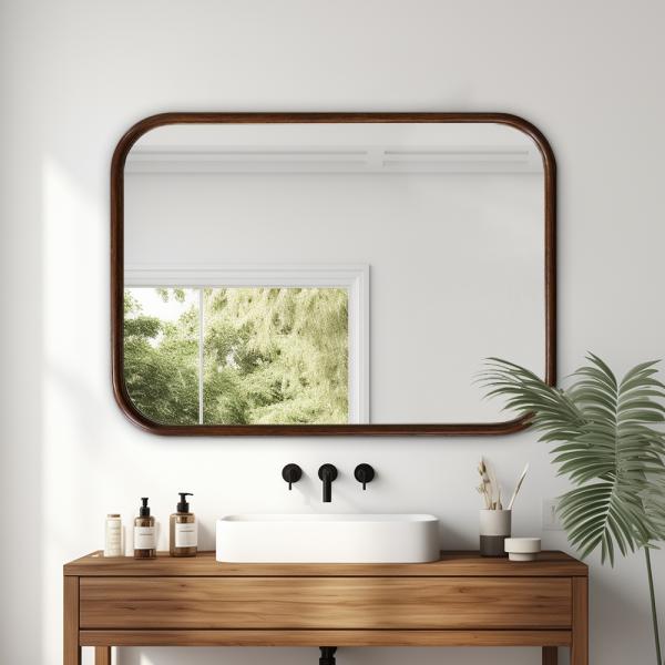 Quality Rectangular Wooden Framed Bathroom Mirror 19*27inch 24*31inch Wall Hanging for sale