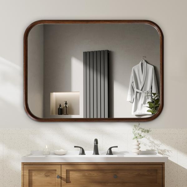 Quality Rectangular Wooden Framed Bathroom Mirror 19*27inch 24*31inch Wall Hanging for sale