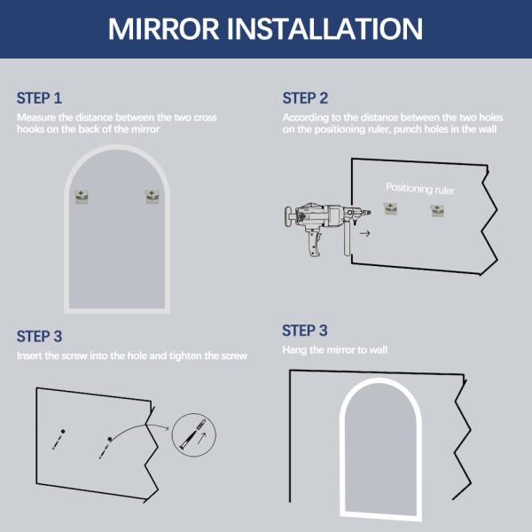 Quality Customized Wall Mounted Arch Bathroom Mirror With LED Lighting for sale
