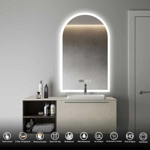 Quality Customized Wall Mounted Arch Bathroom Mirror With LED Lighting for sale