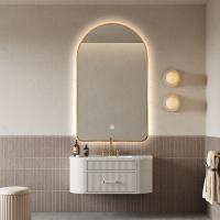 Quality Gold Aluminum Frame LED Bathroom Mirror Anti Fog Touch Sensitive Mirror Arched for sale