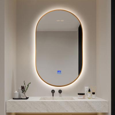 China Luxury Wall Mounted LED Mirror IP66 Arched Touch Screen Bathroom Mirror for sale