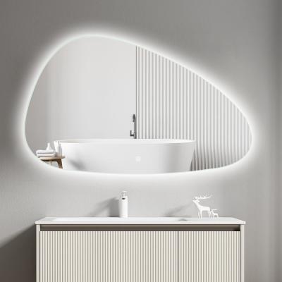 China Custom Irregular Bathroom Mirror Anti Fog IP66 LED Lighted Bathroom Vanity Mirror for sale