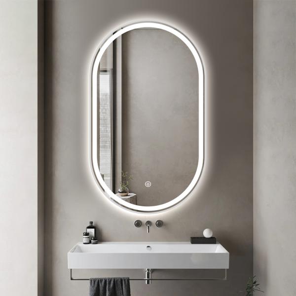 Quality LED Illuminated Arch Bathroom Mirror Copper Free Silver Mirror With Defogger for sale
