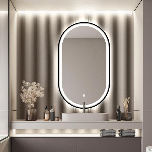 Quality LED Illuminated Arch Bathroom Mirror Copper Free Silver Mirror With Defogger for sale