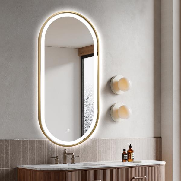 Quality LED Illuminated Arch Bathroom Mirror Copper Free Silver Mirror With Defogger for sale