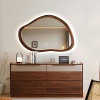 Quality Walnut Wood Frame Irregular Bathroom Mirror 5mm With Edge Lighting Dimming for sale