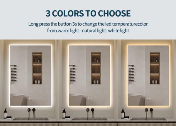 Quality Dimmable Bathroom Mirror Frameless Wall Defogger LED Mirror With Light Color for sale