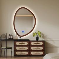 Quality Walnut Color Wood Frame LED Mirror Illuminated Bathroom Decorative Mirror for sale
