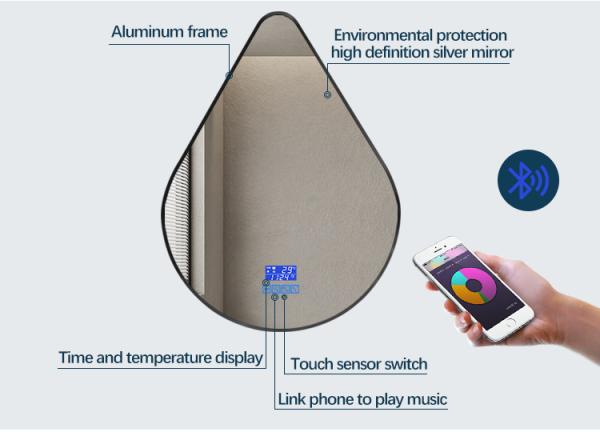 Quality Teardrop LED Bathroom Mirror , LED Backlit Bathroom Vanity Mirror Wall Mounted for sale