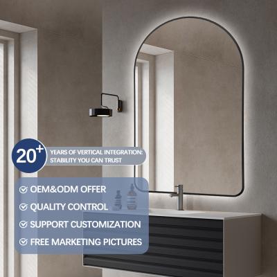 China Aluminum Alloy Frame Smart Touch Screen Mirror Shatterproof Arched LED Bathroom Mirror for sale