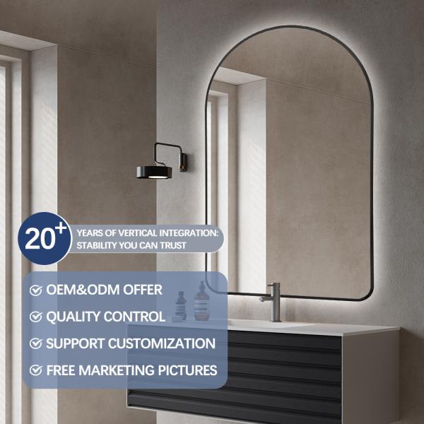Quality Aluminum Alloy Frame Smart Touch Screen Mirror Shatterproof Arched LED Bathroom Mirror for sale