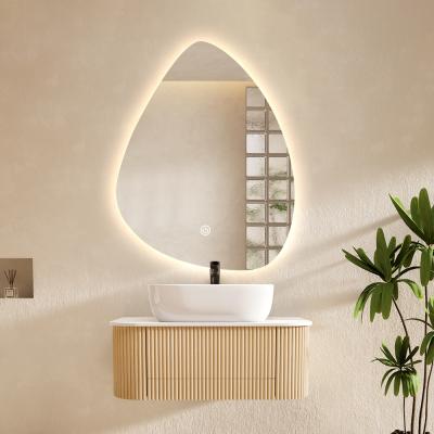China Anti Fog Frameless Lighted Bathroom Mirror 5mm Half Moon Wall Mirror for sale