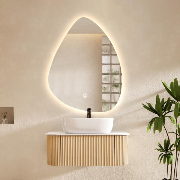 Quality Anti Fog Frameless Lighted Bathroom Mirror 5mm Half Moon Wall Mirror for sale