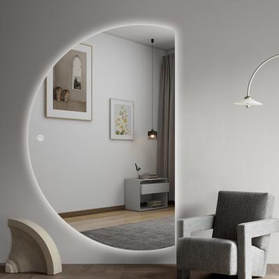 China Artistic Irregular Shaped LED Mirror Anti Fog Half Circle Bathroom Mirror With LED Light for sale